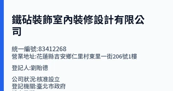 鐵砧裝飾室內裝修設計有限公司的照片-統編 83412268(花蓮縣) 公司登記資料與營業項目詳細圖表