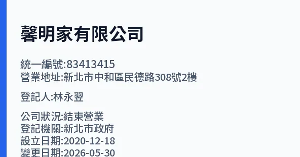 馨明家有限公司的照片-統編 83413415(新北市) 公司登記資料與營業項目詳細圖表