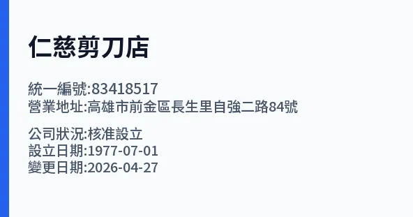 仁慈剪刀店的照片-統編 83418517(高雄市) 公司登記資料與營業項目詳細圖表