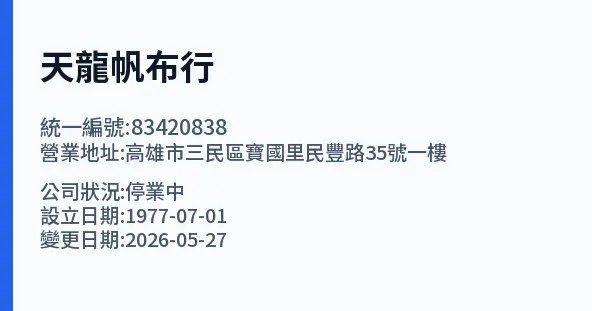天龍帆布行的照片-統編 83420838(高雄市) 公司登記資料與營業項目詳細圖表
