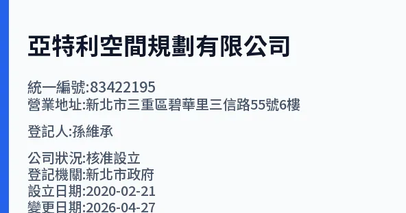 亞特利空間規劃有限公司的照片-統編 83422195(新北市) 公司登記資料與營業項目詳細圖表