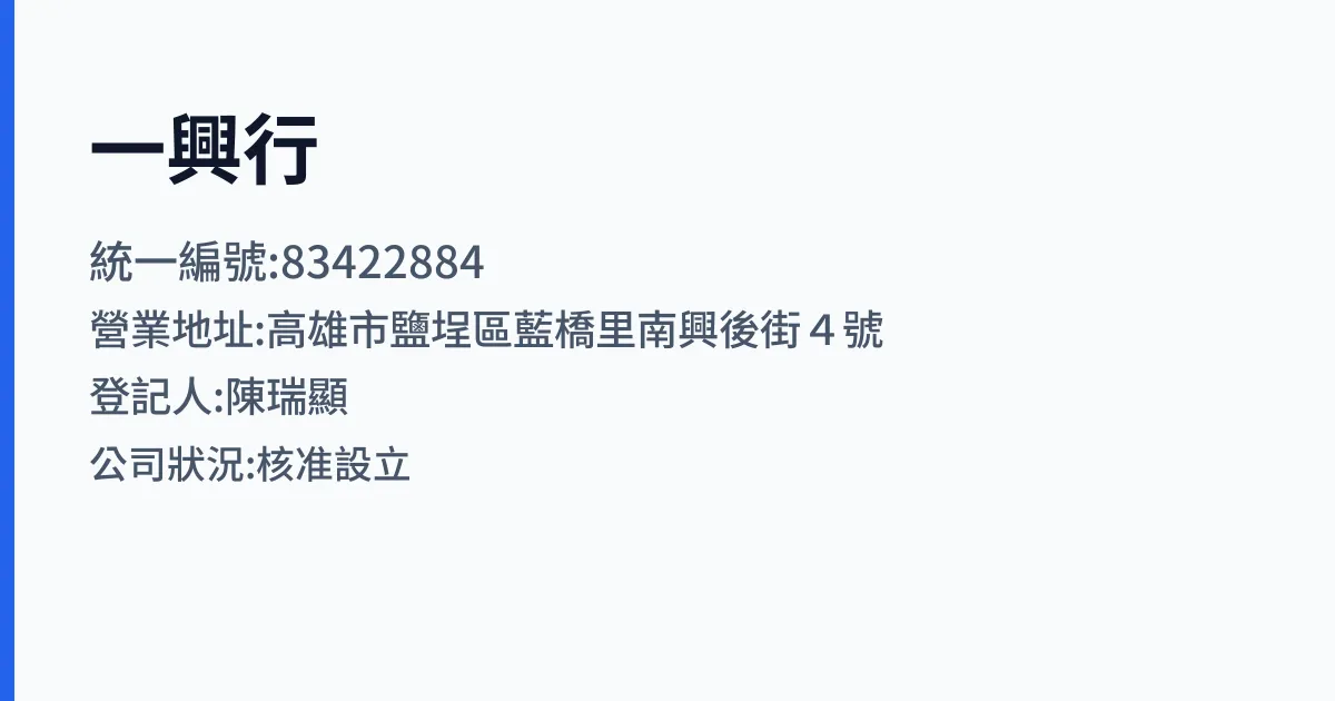 一興行 - 統編 83422884(高雄市) 公司登記資料與營業項目詳細圖表