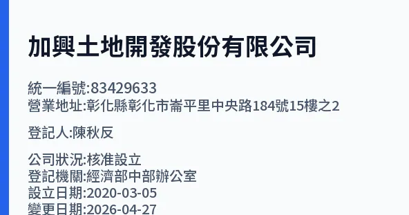 加興土地開發股份有限公司的照片-統編 83429633(彰化縣) 公司登記資料與營業項目詳細圖表
