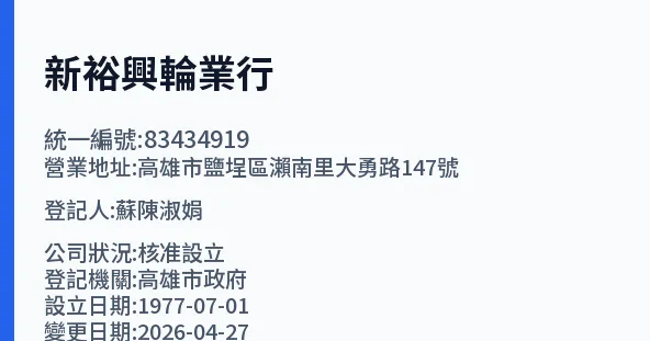 新裕興輪業行的照片-統編 83434919(高雄市) 公司登記資料與營業項目詳細圖表