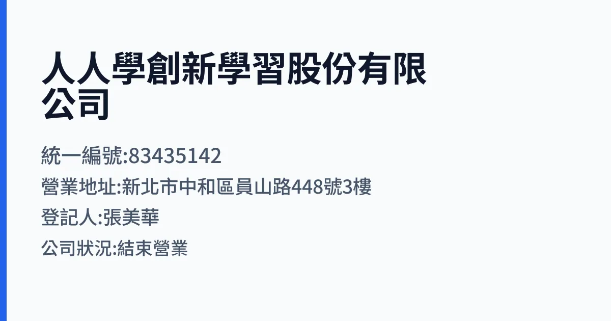 人人學創新學習股份有限公司 - 統編 83435142(新北市) 公司登記資料與營業項目詳細圖表