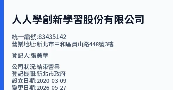 人人學創新學習股份有限公司的照片-統編 83435142(新北市) 公司登記資料與營業項目詳細圖表
