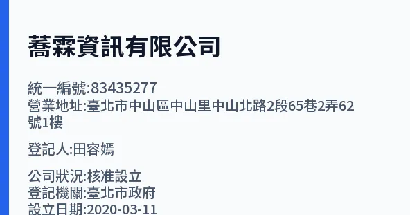 蕎霖資訊有限公司的照片-統編 83435277(臺北市) 公司登記資料與營業項目詳細圖表