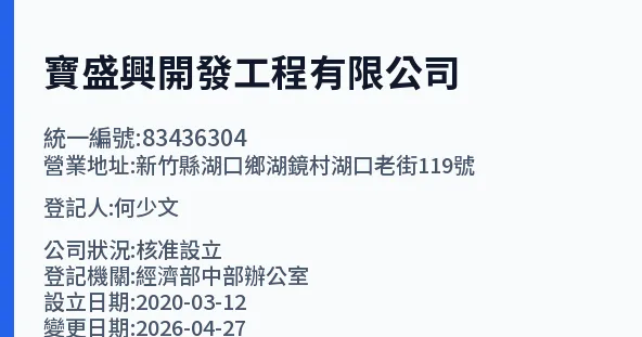 寶盛興開發工程有限公司的照片-統編 83436304(新竹縣) 公司登記資料與營業項目詳細圖表