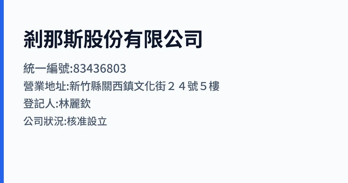 剎那斯股份有限公司 - 統編 83436803(新竹縣) 公司登記資料與營業項目詳細圖表