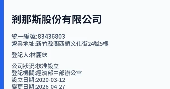 剎那斯股份有限公司的照片-統編 83436803(新竹縣) 公司登記資料與營業項目詳細圖表