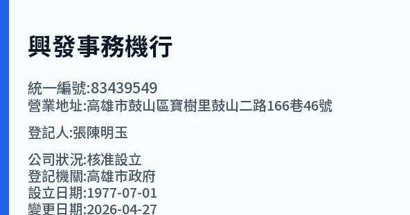 興發事務機行的照片-統編 83439549(高雄市) 公司登記資料與營業項目詳細圖表