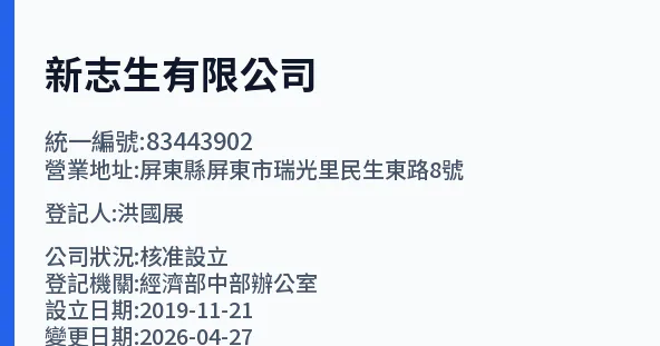 新志生有限公司的照片-統編 83443902(屏東縣) 公司登記資料與營業項目詳細圖表