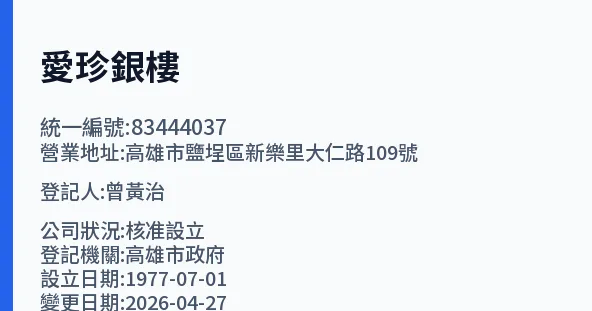 愛珍銀樓的照片-統編 83444037(高雄市) 公司登記資料與營業項目詳細圖表