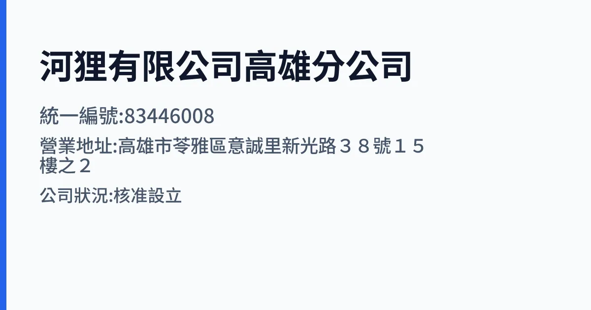 河狸有限公司高雄分公司 - 統編 83446008(高雄市) 公司登記資料與營業項目詳細圖表
