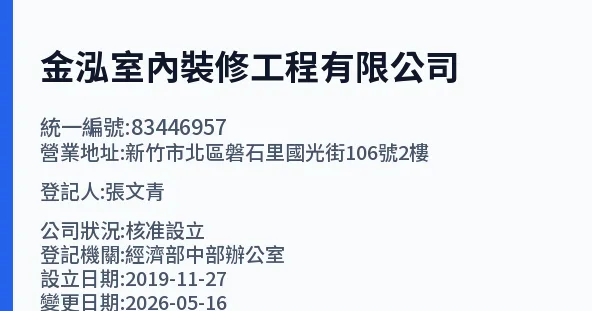 金泓室內裝修工程有限公司的照片-統編 83446957(新竹市) 公司登記資料與營業項目詳細圖表