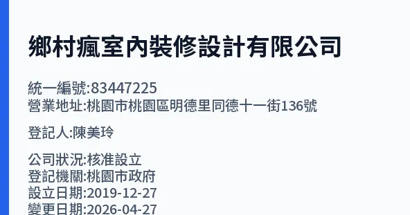 鄉村瘋室內裝修設計有限公司的照片-統編 83447225(桃園市) 公司登記資料與營業項目詳細圖表