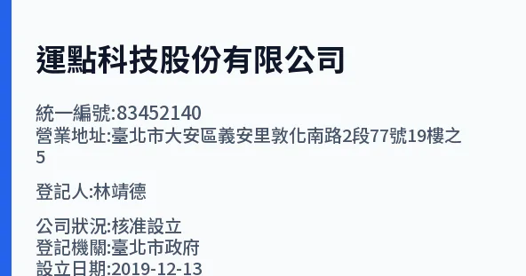 運點科技股份有限公司的照片-統編 83452140(臺北市) 公司登記資料與營業項目詳細圖表