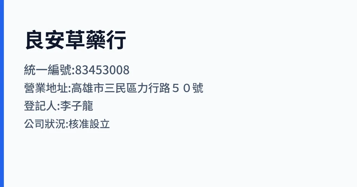良安草藥行 - 統編 83453008(高雄市) 公司登記資料與營業項目詳細圖表