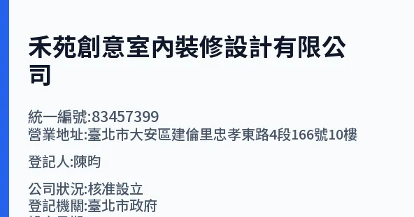 禾苑創意室內裝修設計有限公司的照片-統編 83457399(臺北市) 公司登記資料與營業項目詳細圖表