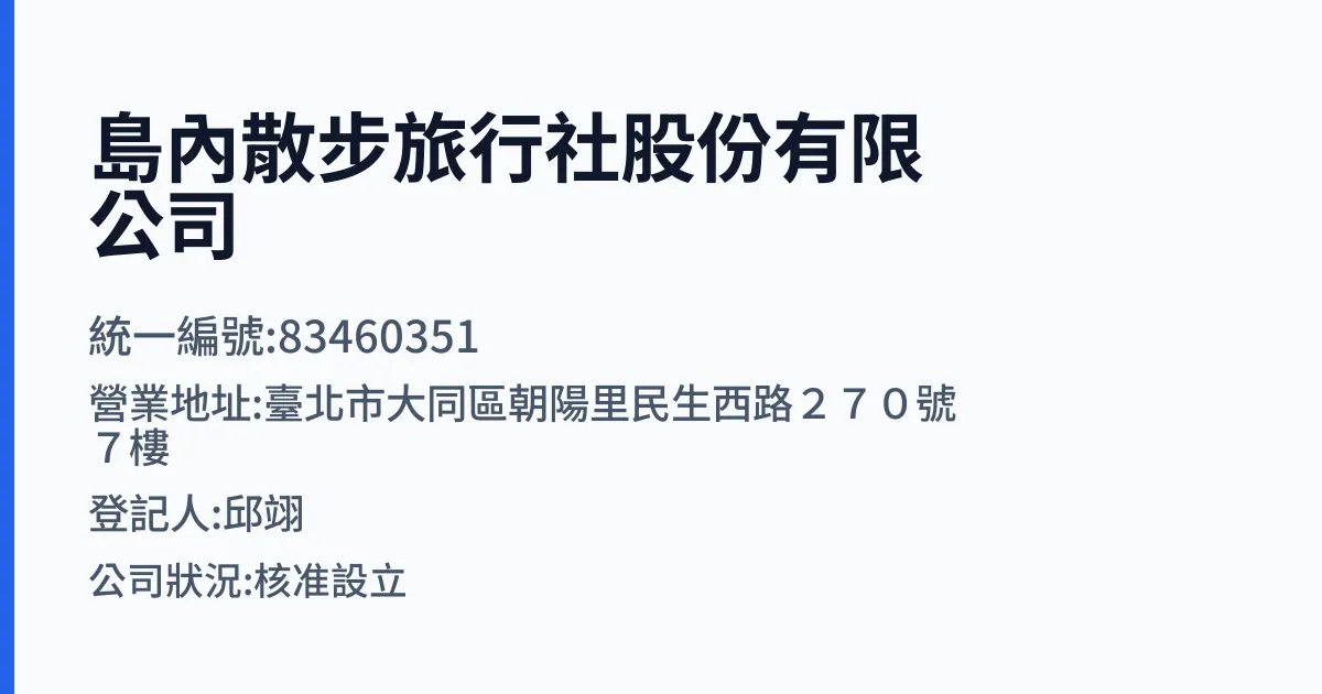 島內散步旅行社股份有限公司 - 統編 83460351(臺北市) 公司登記資料與營業項目詳細圖表