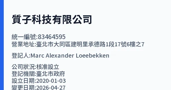 質子科技有限公司的照片-統編 83464595(臺北市) 公司登記資料與營業項目詳細圖表