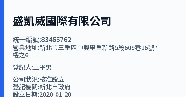 盛凱威國際有限公司的照片-統編 83466762(新北市) 公司登記資料與營業項目詳細圖表
