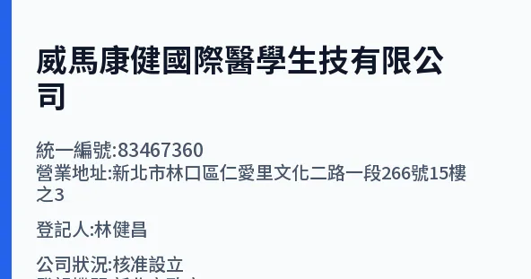 威馬康健國際醫學生技有限公司的照片-統編 83467360(新北市) 公司登記資料與營業項目詳細圖表