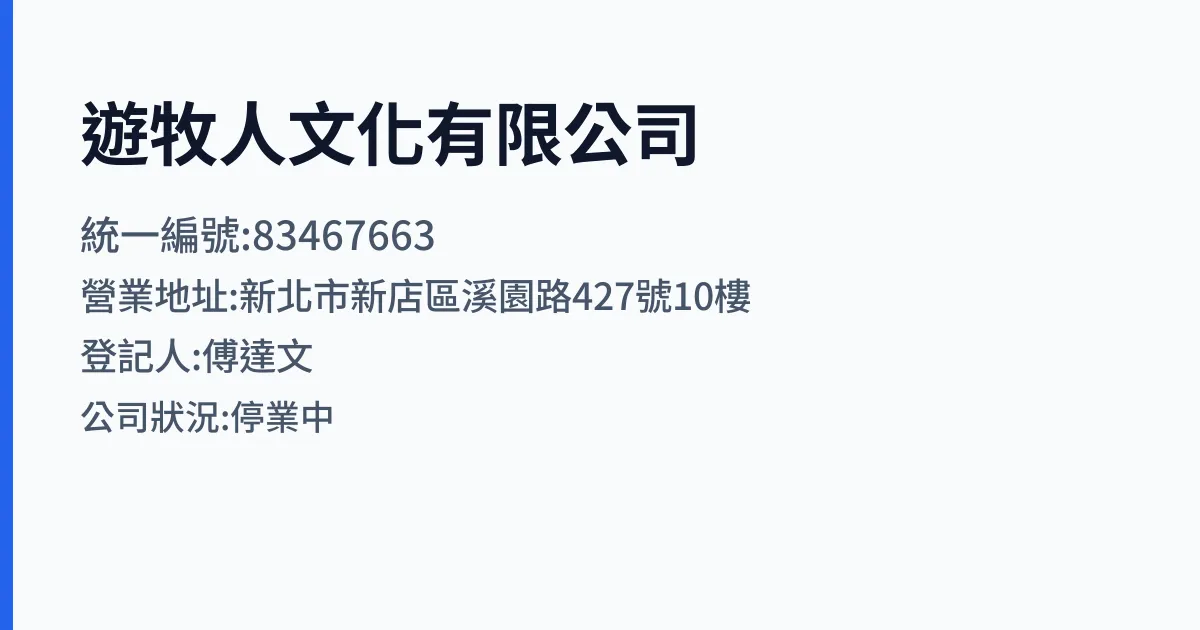 遊牧人文化有限公司 - 統編 83467663(新北市) 公司登記資料與營業項目詳細圖表