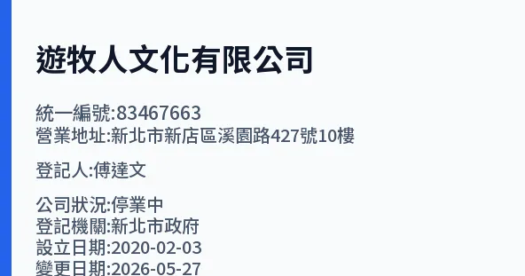 遊牧人文化有限公司的照片-統編 83467663(新北市) 公司登記資料與營業項目詳細圖表