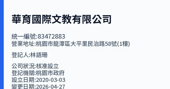 華育國際文教有限公司的照片-統編 83472883(桃園市) 公司登記資料與營業項目詳細圖表