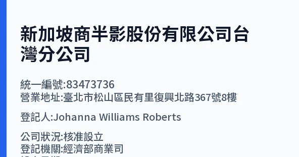 新加坡商半影股份有限公司台灣分公司的照片-統編 83473736(臺北市) 公司登記資料與營業項目詳細圖表