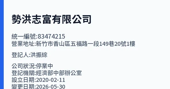 勢洪志富有限公司的照片-統編 83474215(新竹市) 公司登記資料與營業項目詳細圖表