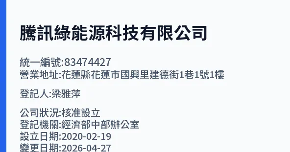 騰訊綠能源科技有限公司的照片-統編 83474427(花蓮縣) 公司登記資料與營業項目詳細圖表