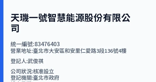 天璣一號智慧能源股份有限公司的照片-統編 83476403(臺北市) 公司登記資料與營業項目詳細圖表