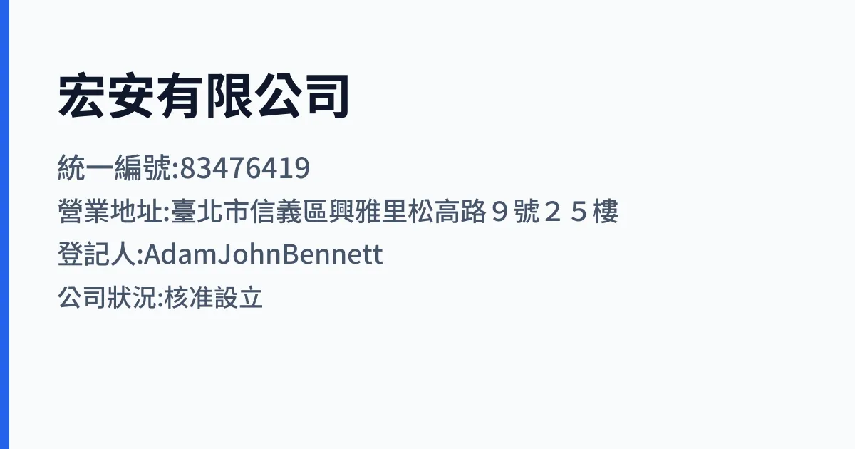 宏安有限公司 - 統編 83476419(臺北市) 公司登記資料與營業項目詳細圖表