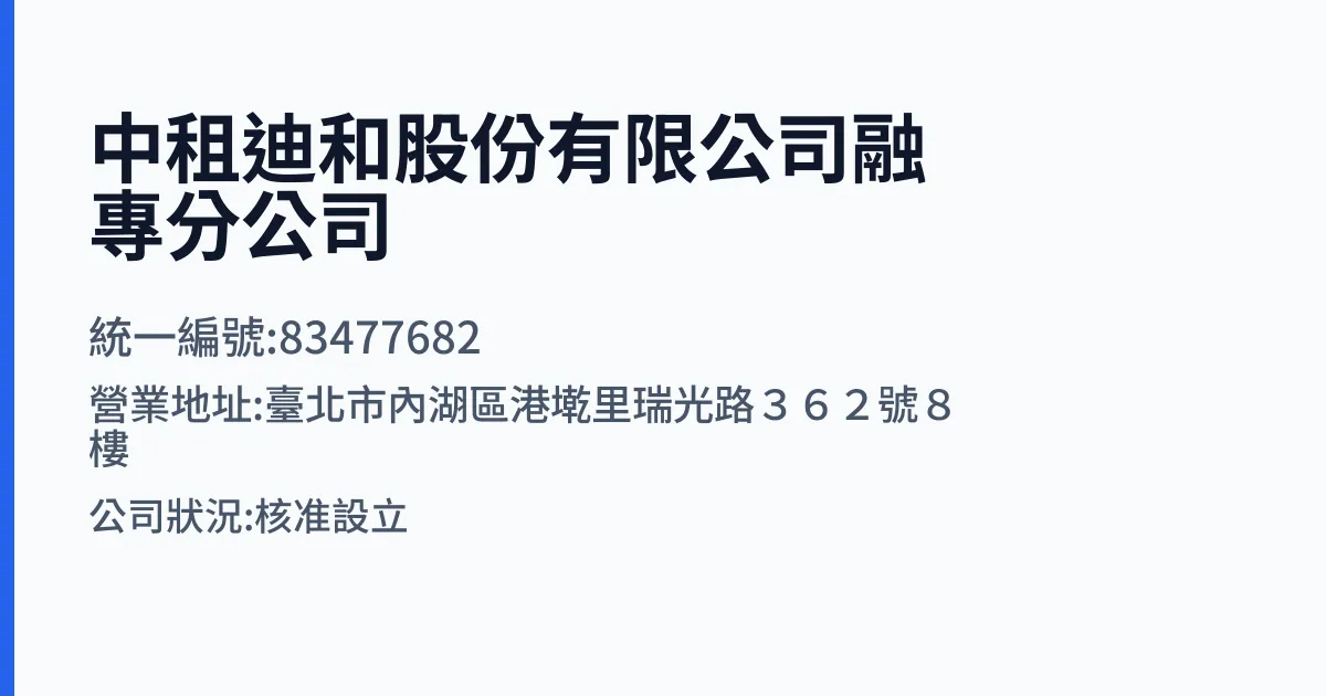 中租迪和股份有限公司融專分公司 - 統編 83477682(臺北市) 公司登記資料與營業項目詳細圖表