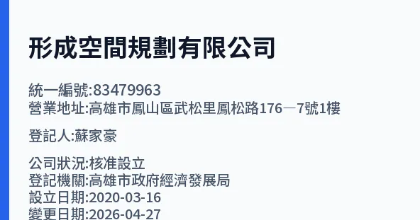 形成空間規劃有限公司的照片-統編 83479963(高雄市) 公司登記資料與營業項目詳細圖表