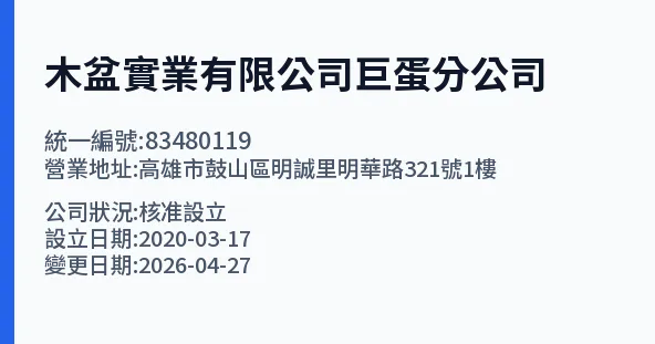 木盆實業有限公司巨蛋分公司的照片-統編 83480119(高雄市) 公司登記資料與營業項目詳細圖表