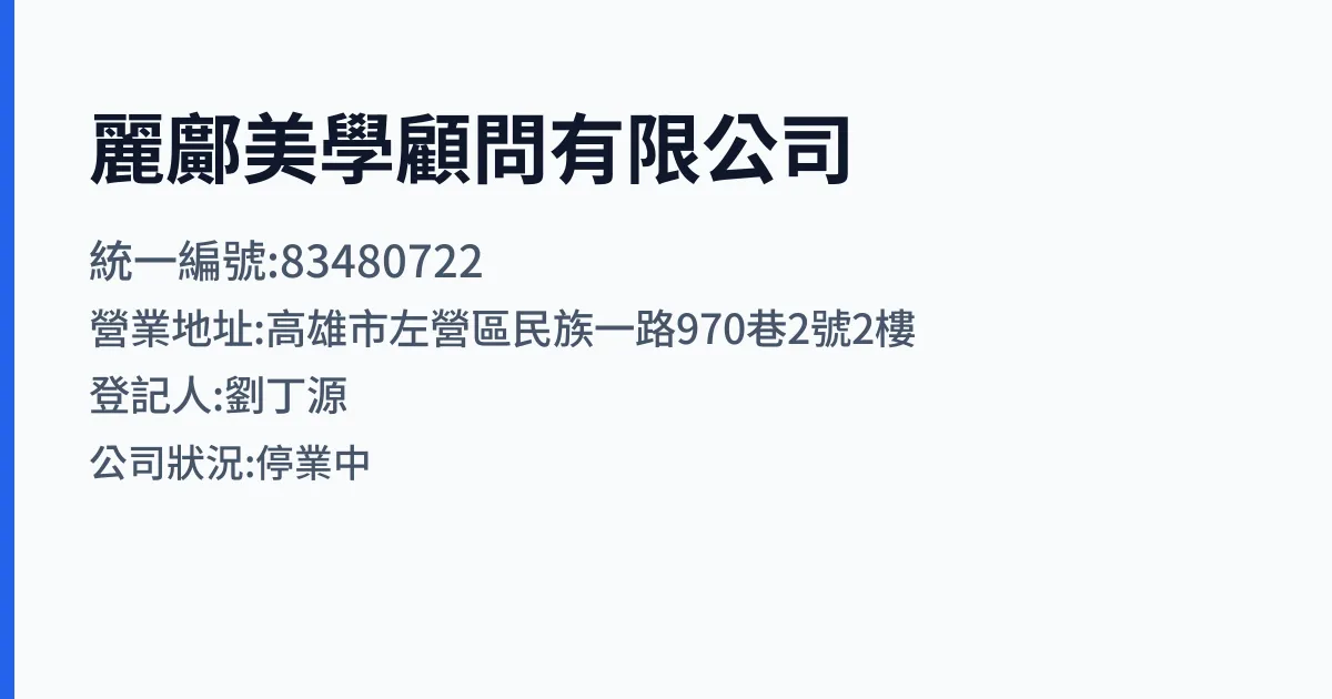 麗鄺美學顧問有限公司 - 統編 83480722(高雄市) 公司登記資料與營業項目詳細圖表
