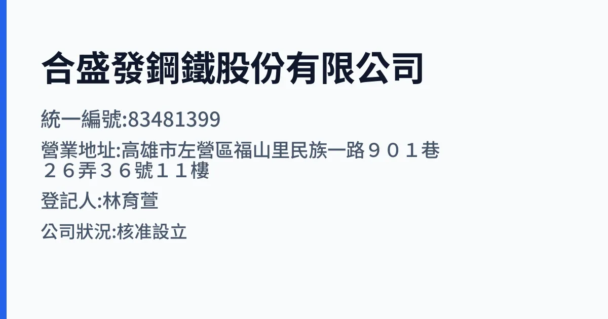 合盛發鋼鐵股份有限公司 - 統編 83481399(高雄市) 公司登記資料與營業項目詳細圖表