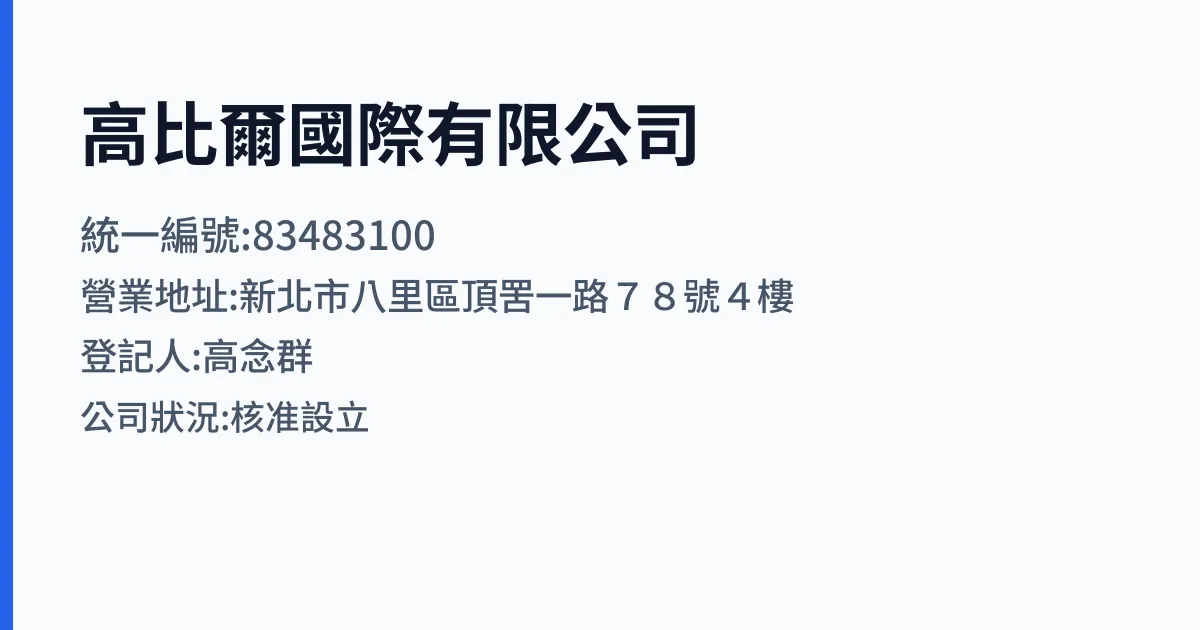 高比爾國際有限公司 - 統編 83483100(新北市) 公司登記資料與營業項目詳細圖表