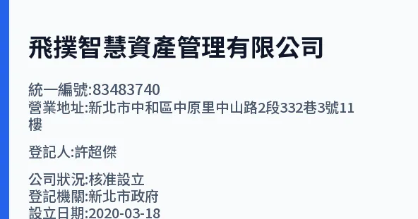 飛撲智慧資產管理有限公司的照片-統編 83483740(新北市) 公司登記資料與營業項目詳細圖表