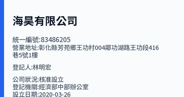 海昊有限公司的照片-統編 83486205(彰化縣) 公司登記資料與營業項目詳細圖表