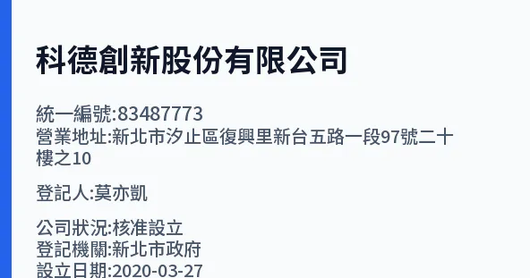 科德創新股份有限公司的照片-統編 83487773(新北市) 公司登記資料與營業項目詳細圖表