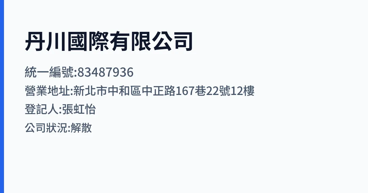 丹川國際有限公司 - 統編 83487936(新北市) 公司登記資料與營業項目詳細圖表