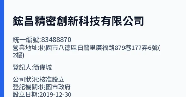 鋐昌精密創新科技有限公司的照片-統編 83488870(桃園市) 公司登記資料與營業項目詳細圖表