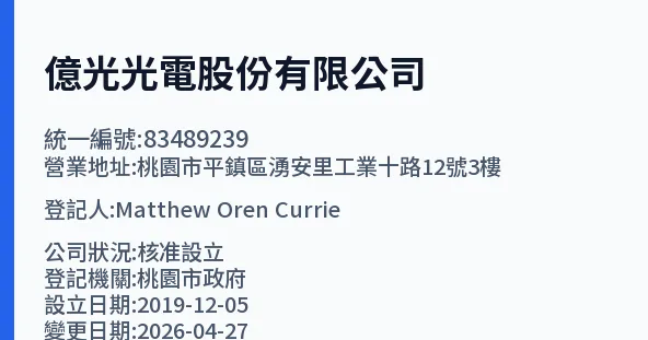 億光光電股份有限公司的照片-統編 83489239(桃園市) 公司登記資料與營業項目詳細圖表