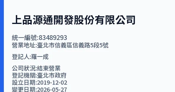 上品源通開發股份有限公司的照片-統編 83489293(臺北市) 公司登記資料與營業項目詳細圖表