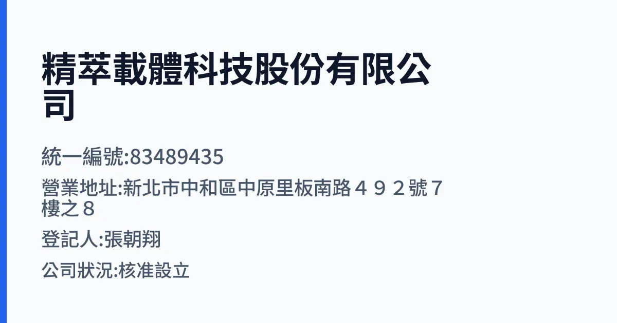 精萃載體科技股份有限公司 - 統編 83489435(新北市) 公司登記資料與營業項目詳細圖表