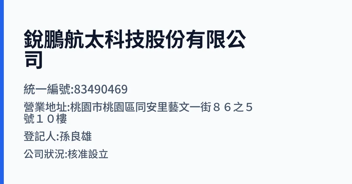 銳鵬航太科技股份有限公司 - 統編 83490469(桃園市) 公司登記資料與營業項目詳細圖表